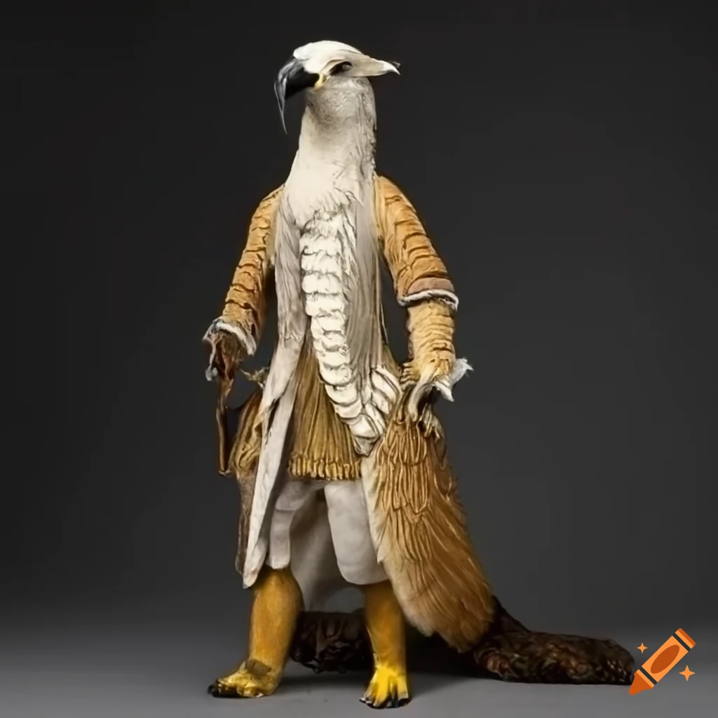Anthropomorphic gryphon in 18th-century noble attire on Craiyon