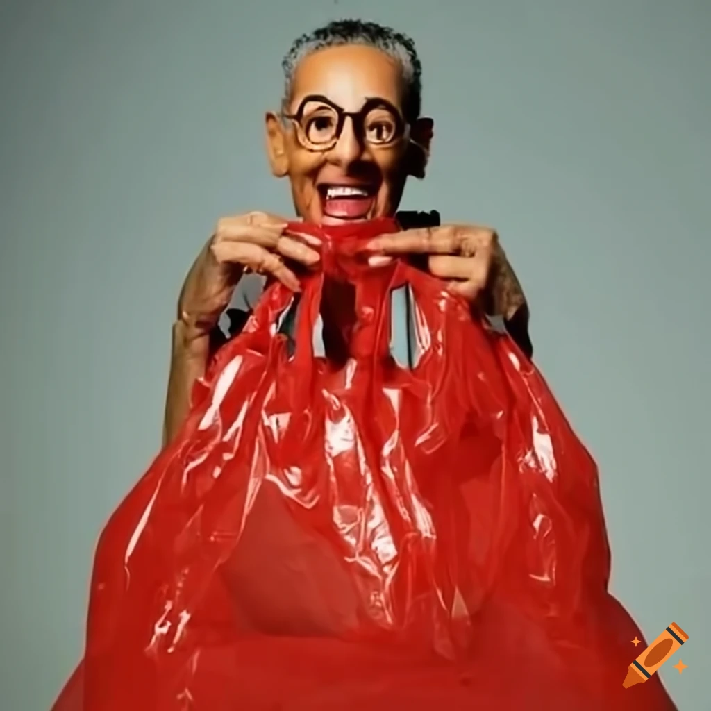 Gustavo fring trapped in a red plastic bag with vivid colors on Craiyon