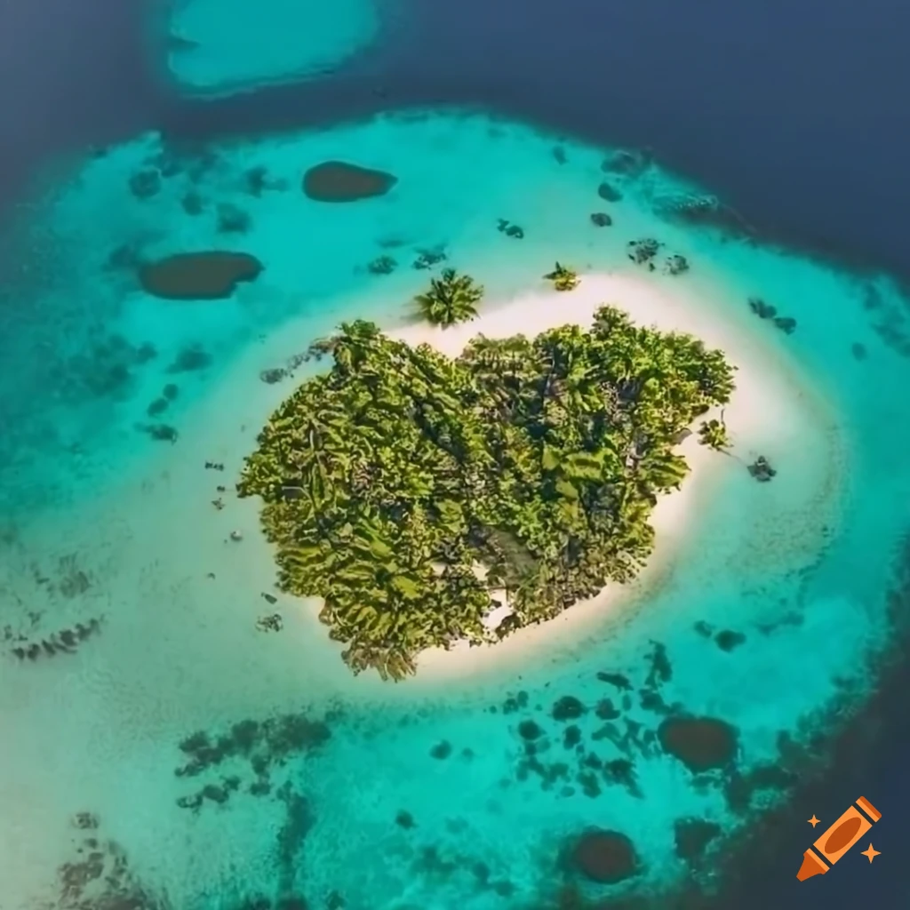 Overhead view of a tropical archipelago with ten islands on Craiyon