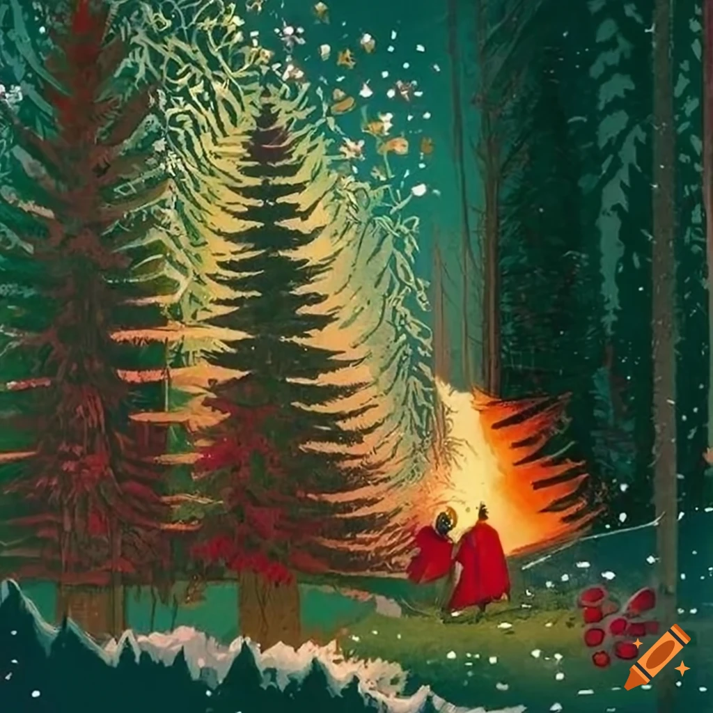 Intricate Christmas Tree made of feathers in a magical forest setting ...