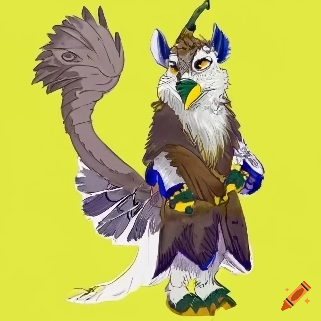Anthropomorphic gryphon in historic attire with mixed animal features ...