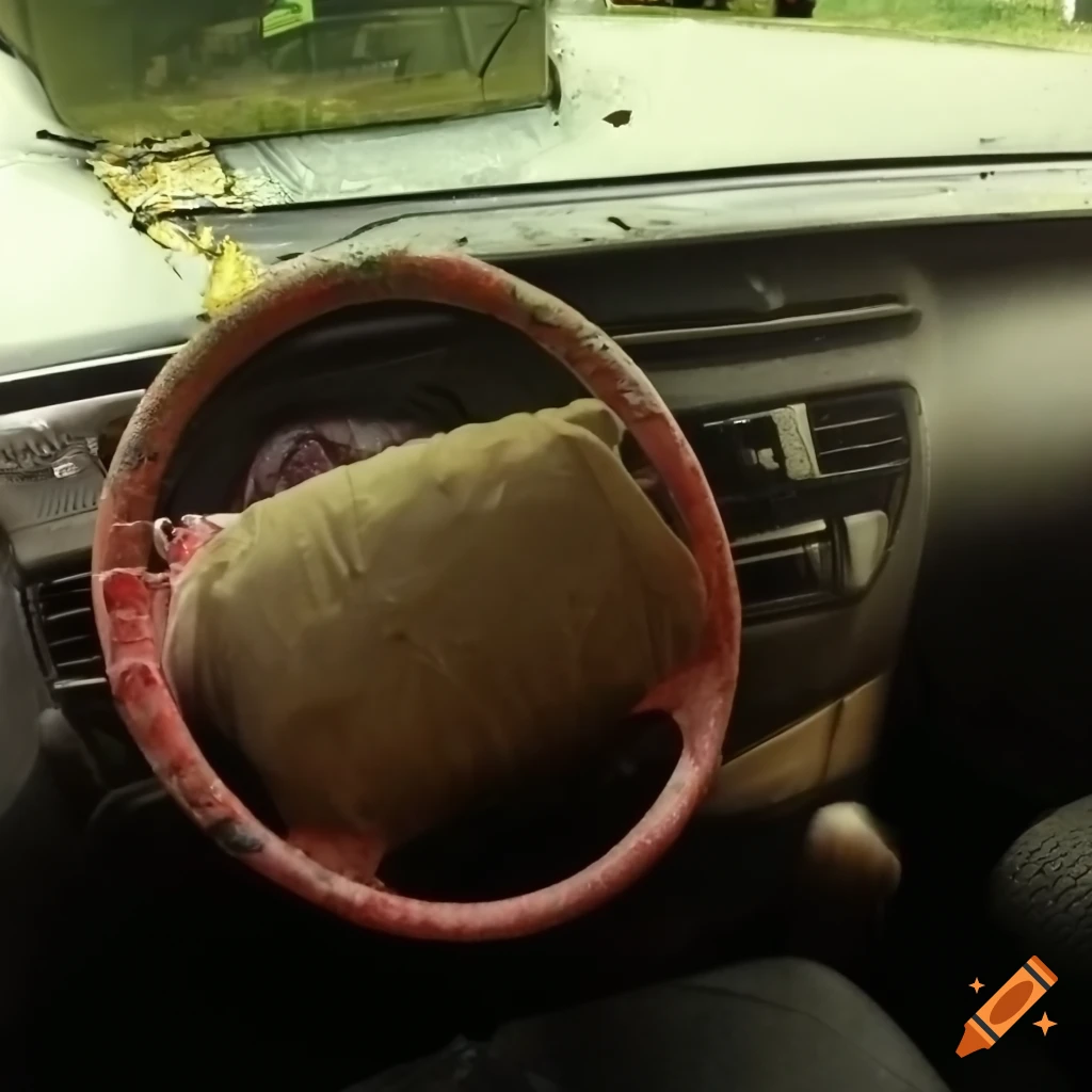 View from inside a car filled with fast food bags and cigarettes on Craiyon