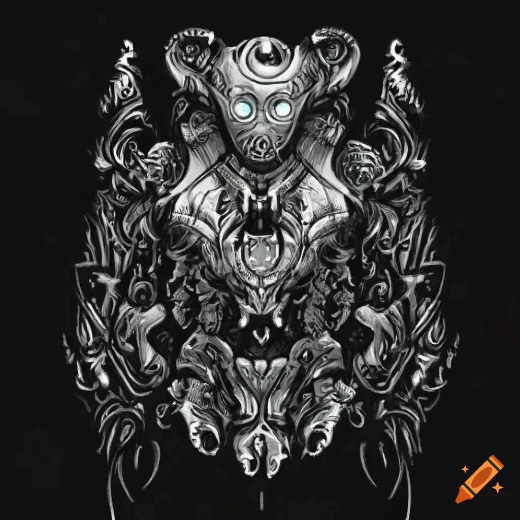 Highly detailed cyborg prosthetic arm with intricate filigree design in ...