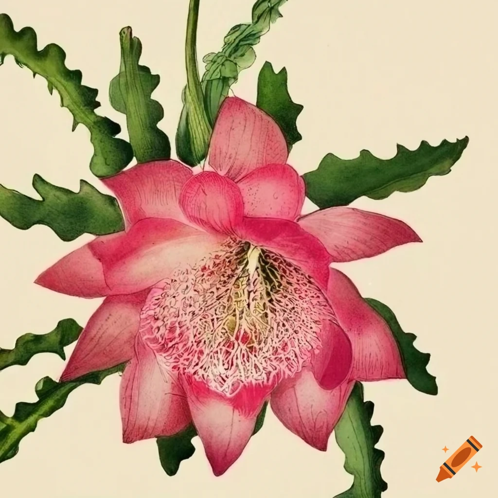 Vintage intricate botanical drawing of Disocactus anguliger Fishbone ...