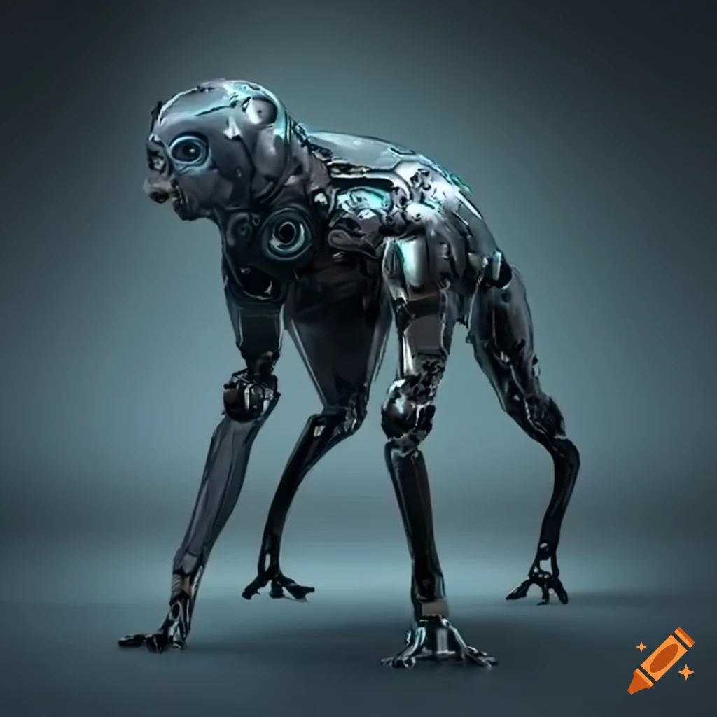 Futuristic quadrupedal cyborg with metallic body and robotic limbs on ...