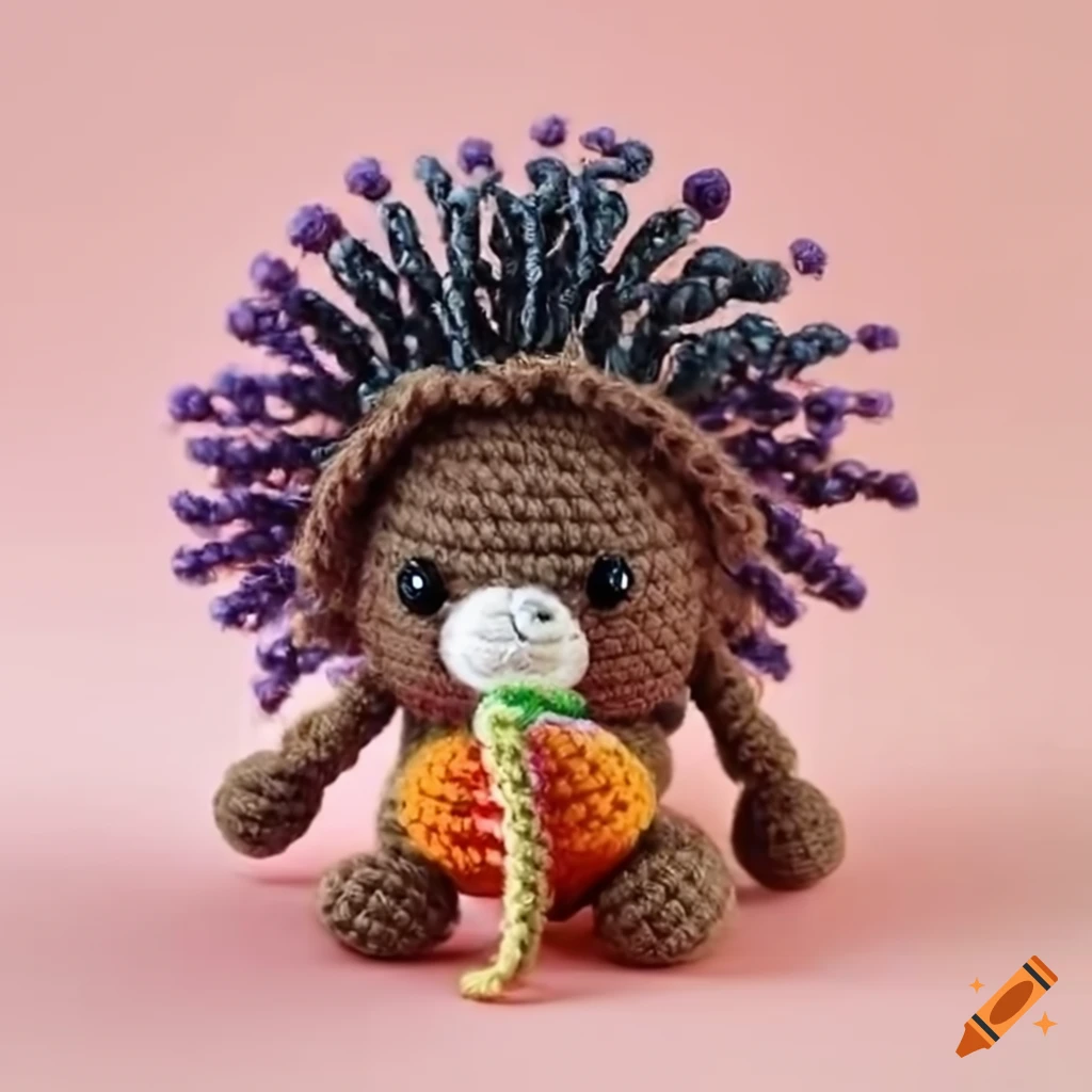Cute crochet porcupine doll eating a snake on Craiyon