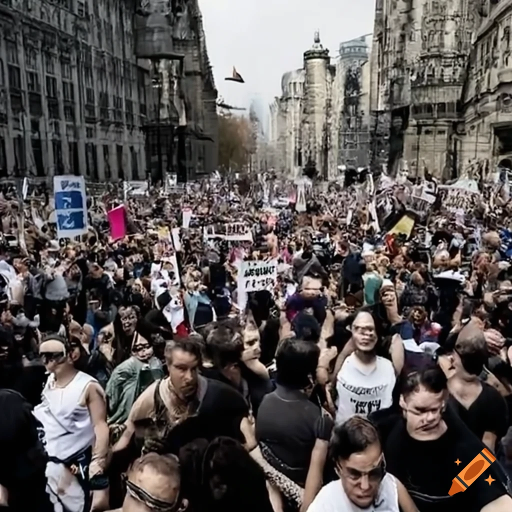 Potato people in a demonstration march against humans on Craiyon