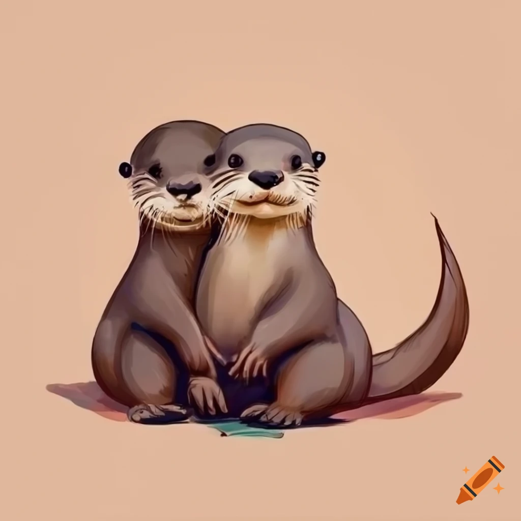 Playful otter brothers drawing together on Craiyon