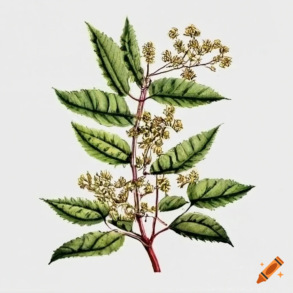 Detailed vintage botanical drawing of Fragrant Sumac Rhus aromatica ...