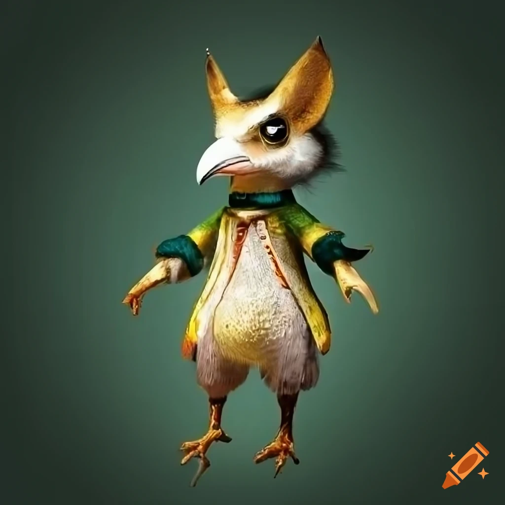Anthropomorphic bird in XVII century attire on Craiyon