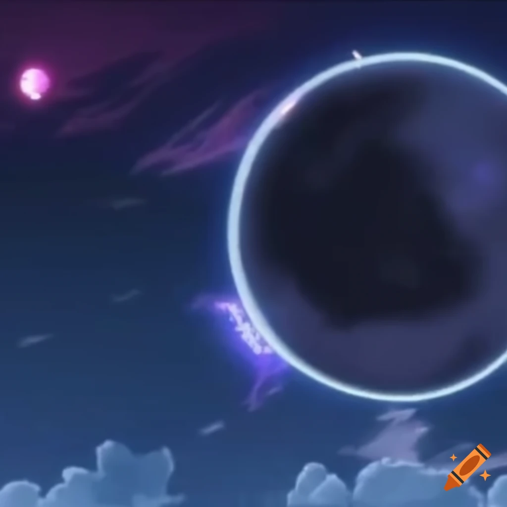 Shiny 3D dazzling eclipse with anime Japanese text from the 2000s on ...