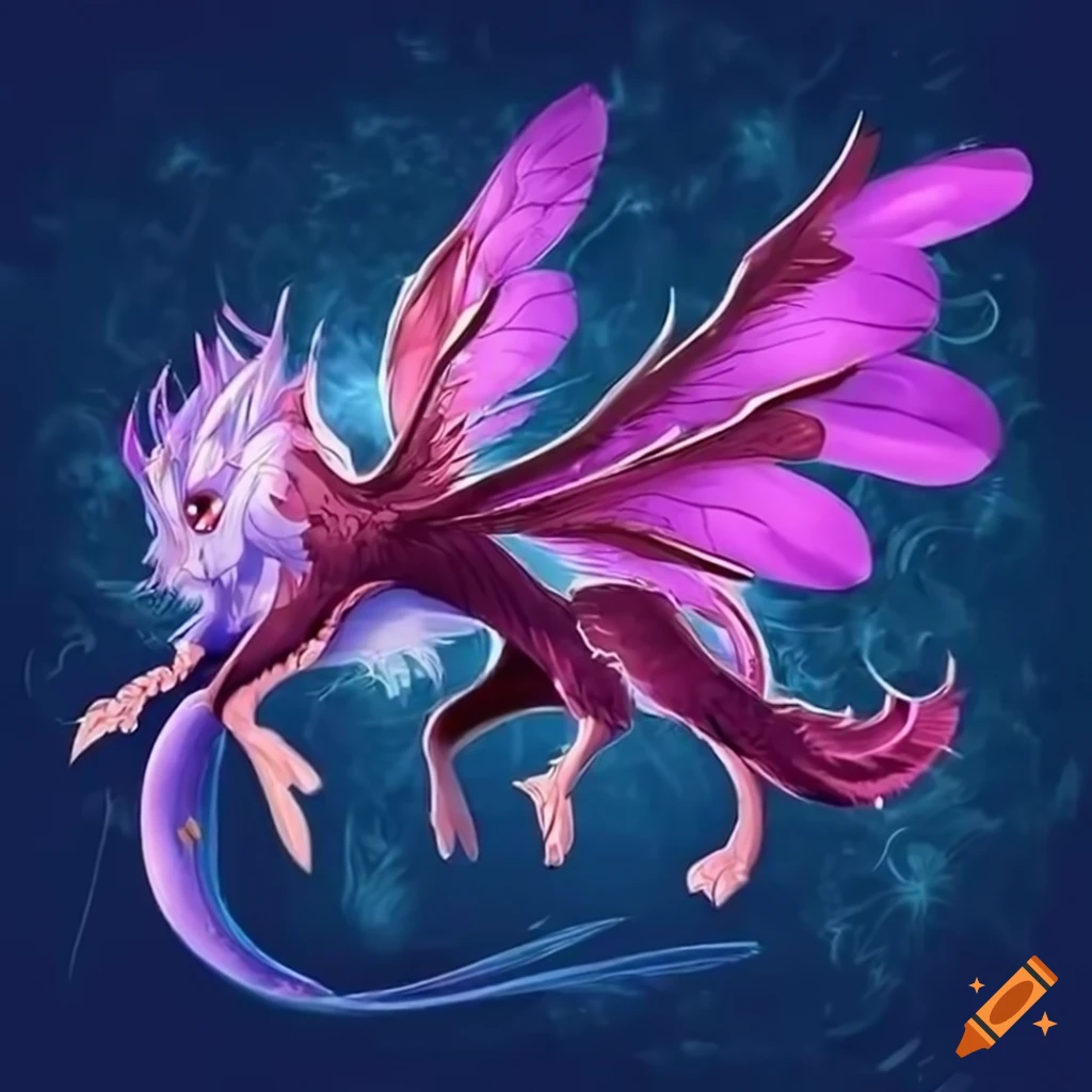 Unique mythical hybrid creature with expressive eyes and long tail on ...