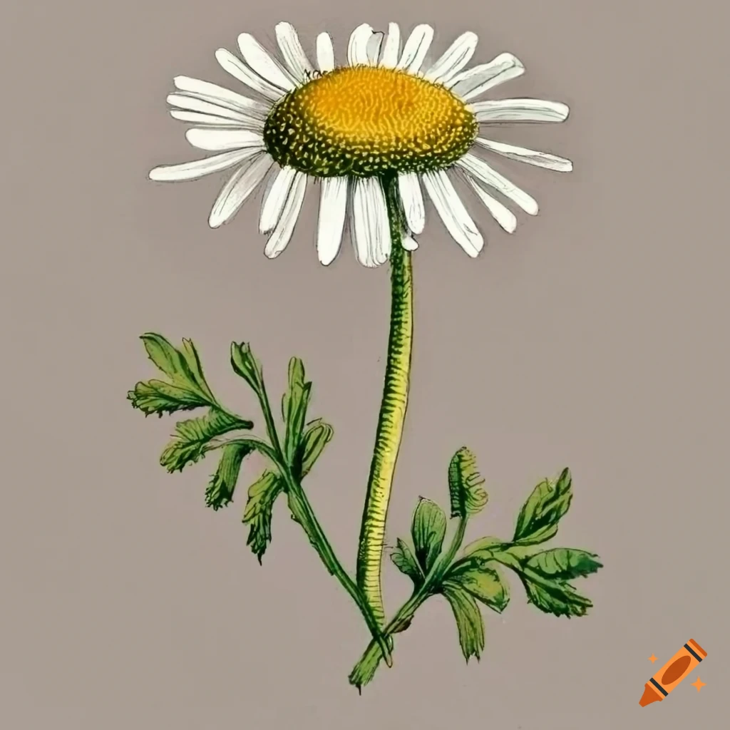 Vintage botanical drawing of German Chamomile Matricaria recutita plant ...