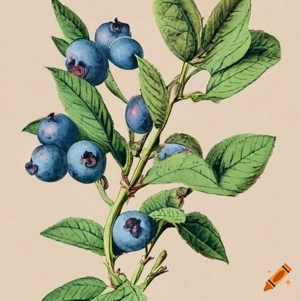 Vintage botanical illustration of blueberries plant in detailed 18th ...