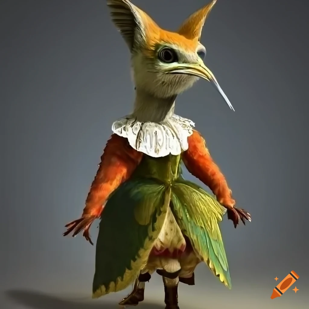 Anthropomorphic bird in XVII century attire on Craiyon