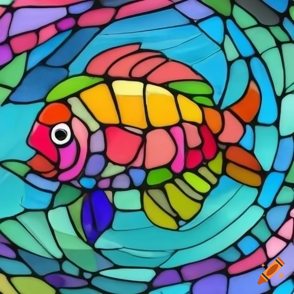 Rainbow stained glass featuring a cute fish design on Craiyon