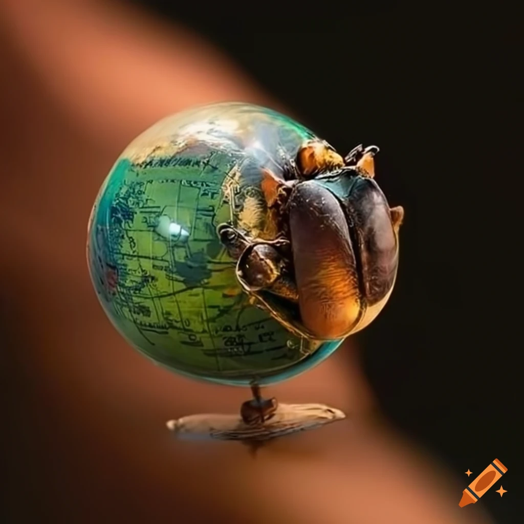 Scarab rolling a globe in highly detailed photo on Craiyon