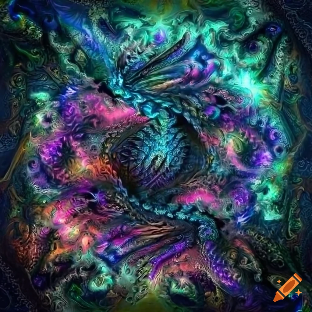 Epic fantasy dragons in intricate fractal armor flying in a magical landscape on Craiyon