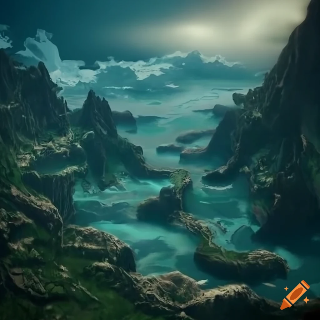 Detailed fantasy topographic map of a fictional land in realistic style ...