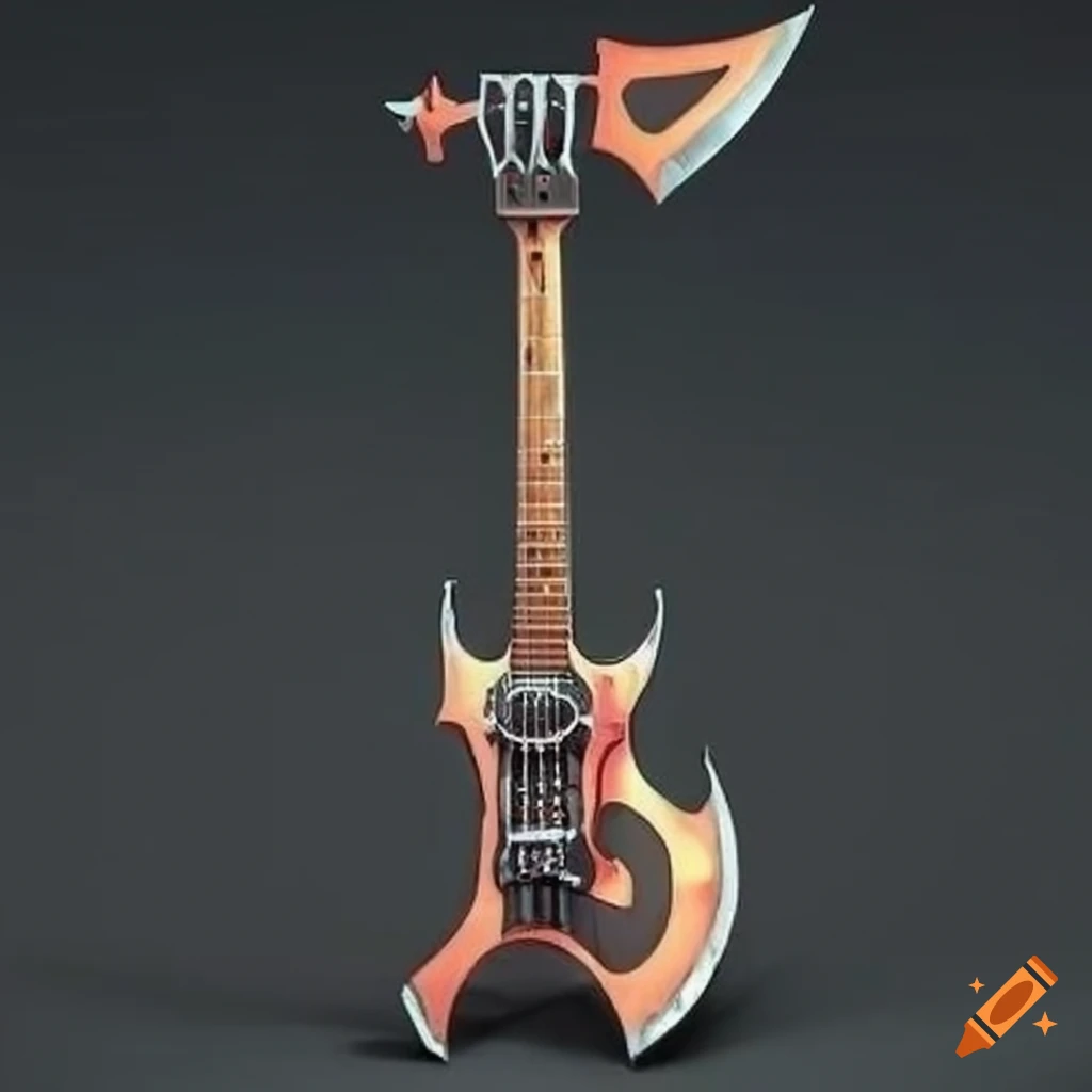 Battle ax designed as an electric guitar for creative weapon art on Craiyon
