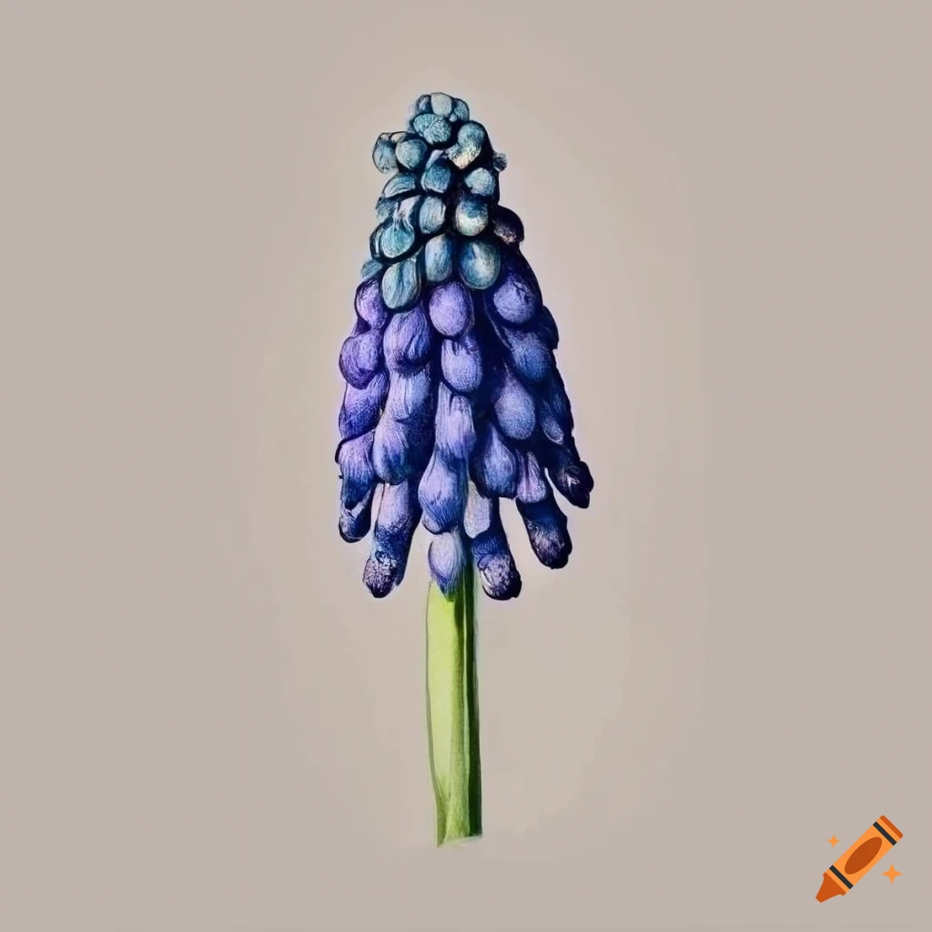 Vintage intricate botanical drawing of grape hyacinth muscari ...