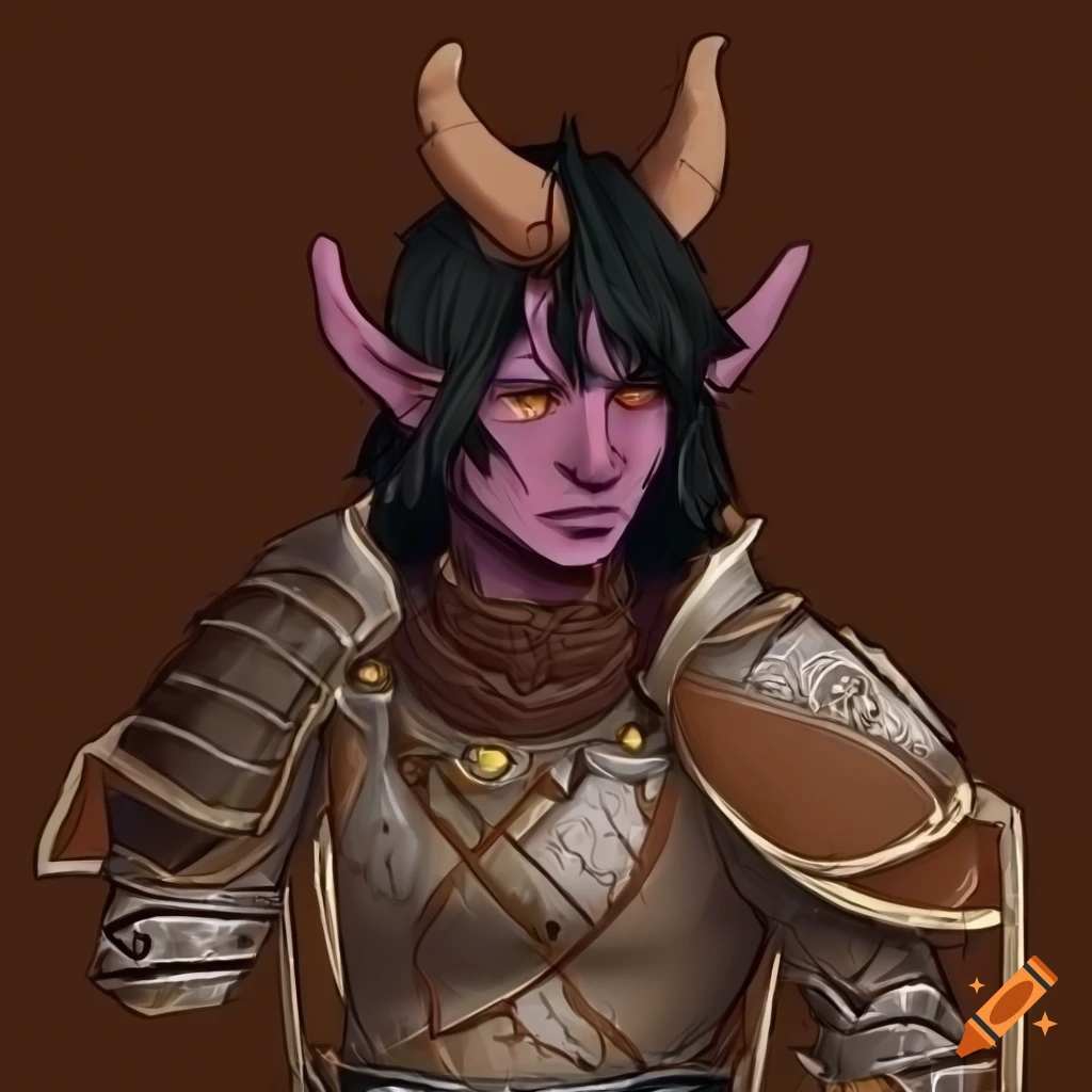 Male Tiefling Paladin with black hair and brown clothes looking sad on ...