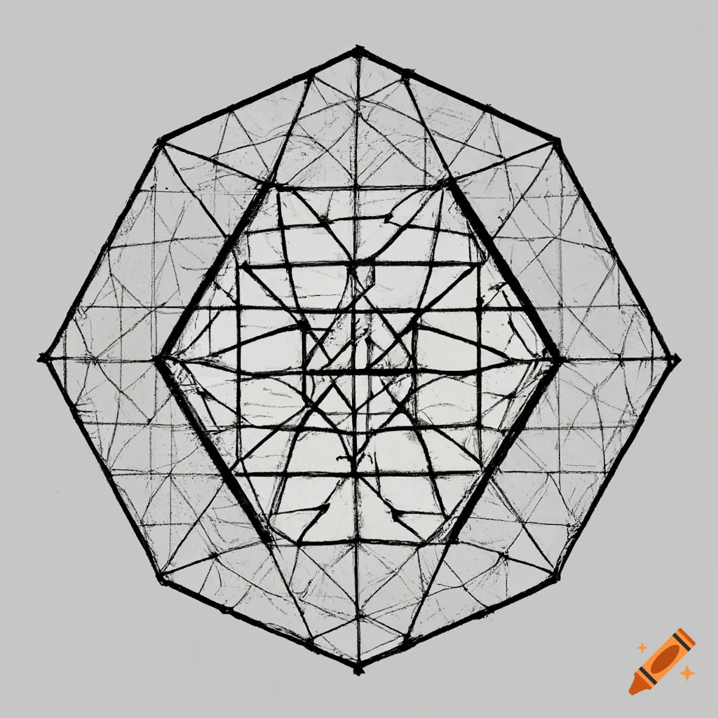 Technical drawing of a hexagonal pyramid with top view and front view ...