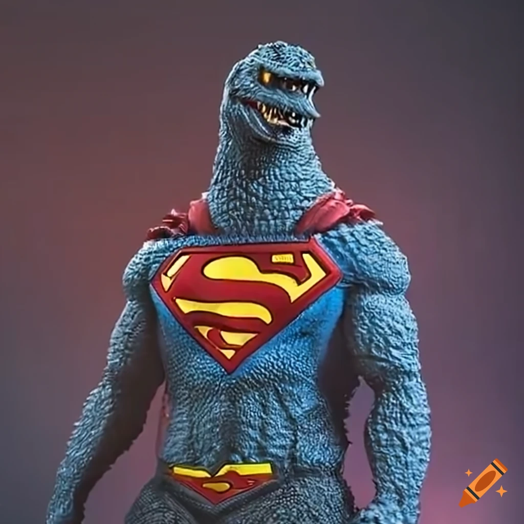 Superman battling godzilla in a fierce encounter on Craiyon