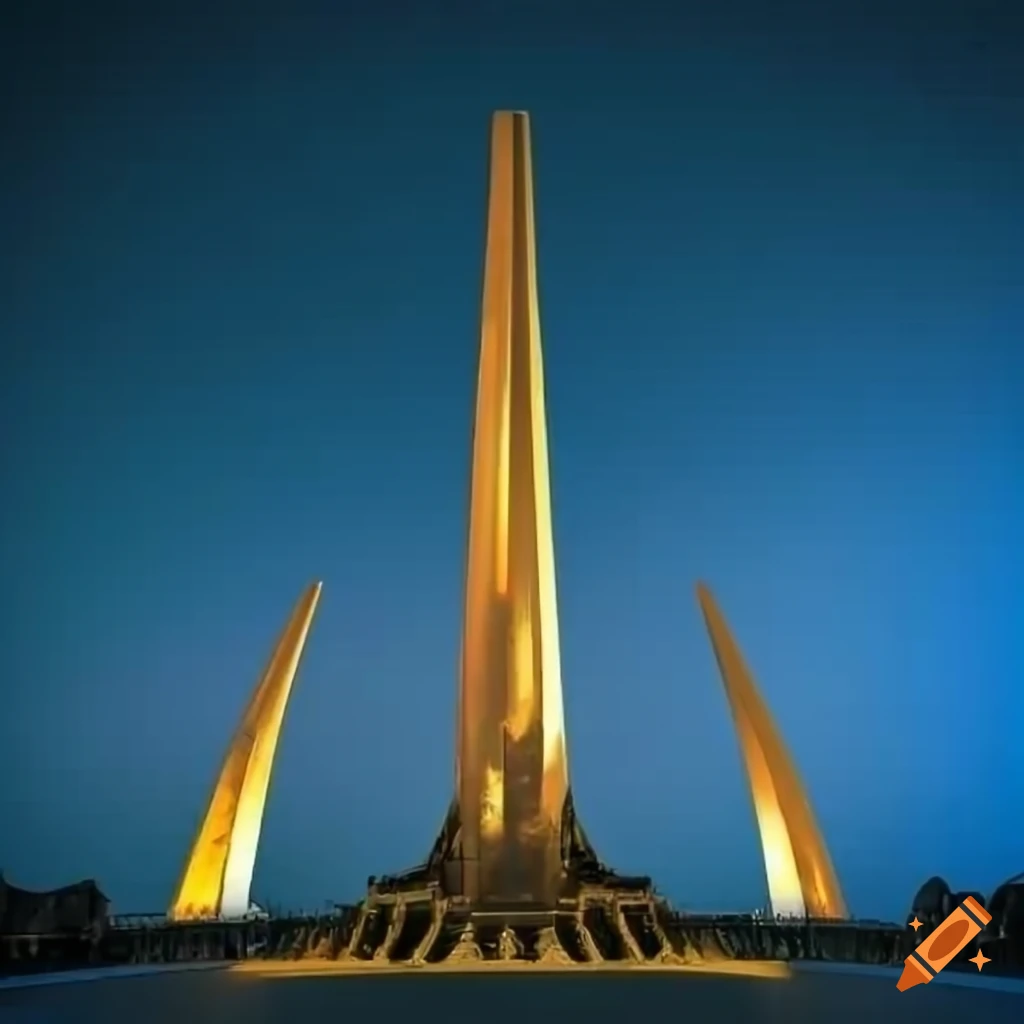 Futuristic sci-fi Thai democracy monument in a cool-colored space ...