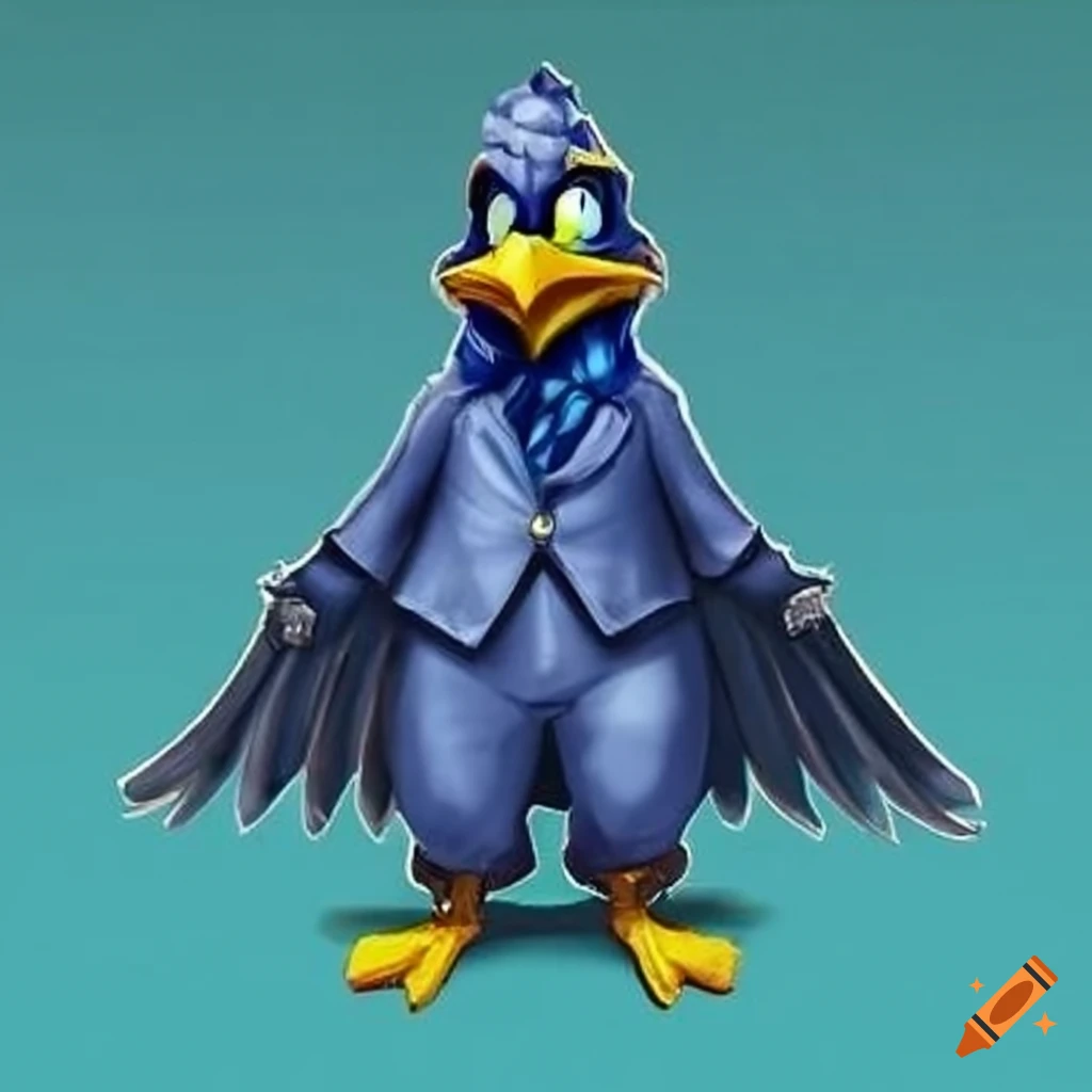 Anthropomorphic bird in an elegant outfit on Craiyon