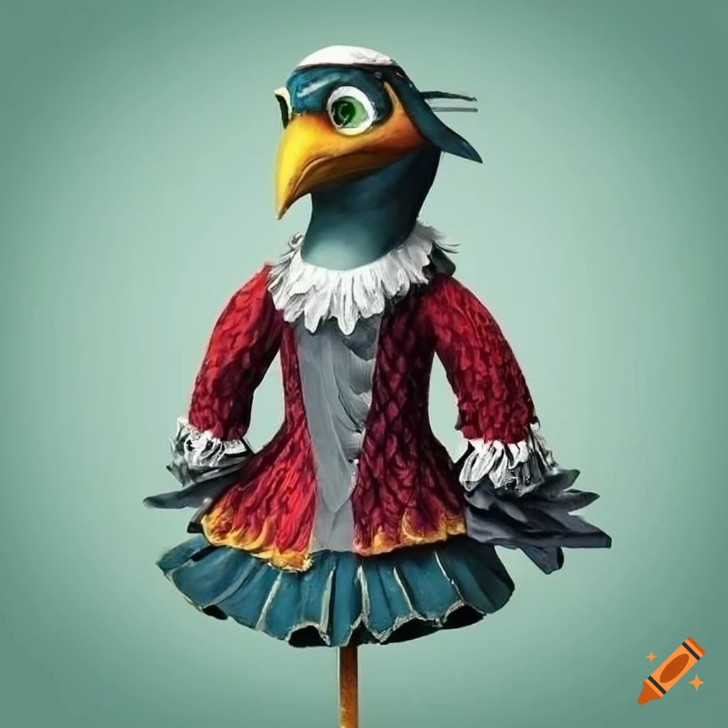 Anthropomorphic bird in 17th century attire on Craiyon