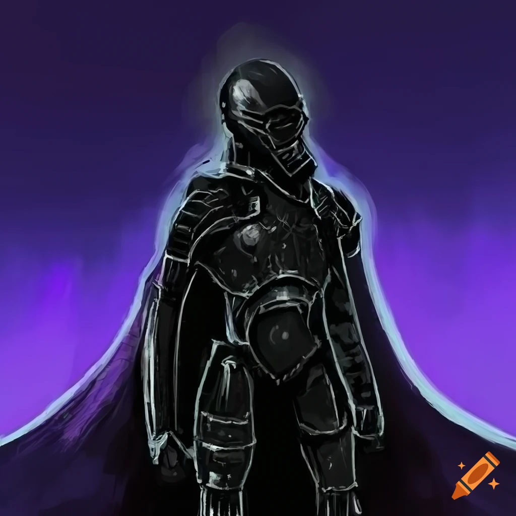 Black droid armor with purple cape from Magic the Gathering on Craiyon