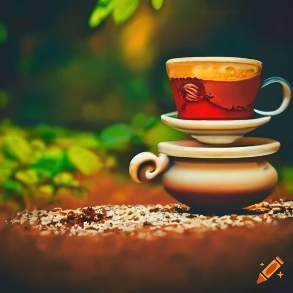 Coffee grounds in the garden with colorful neo-classical avant-garde ...