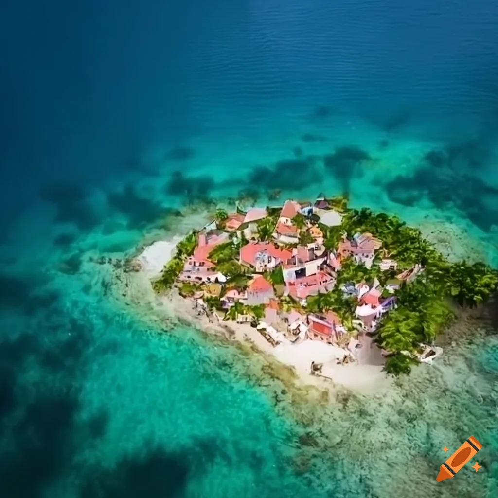 Top view of a pirate town in a Caribbean archipelago on Craiyon