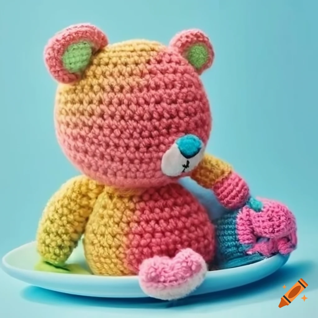 Colorful bear crochet doll sleeping with an astonishing natural ...