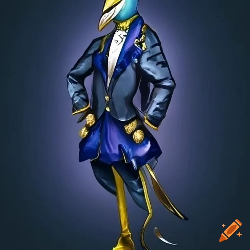 Anthropomorphic bird in an elegant outfit on Craiyon