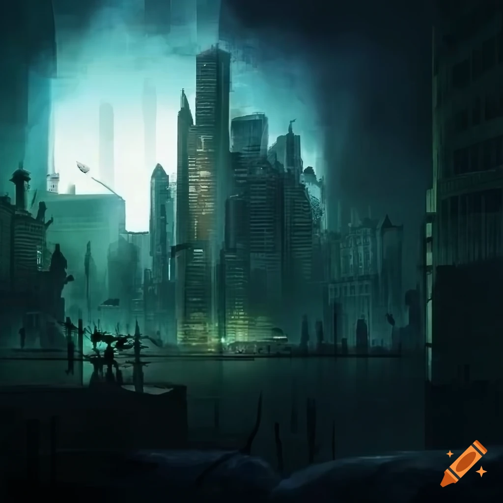 Dark cityscape on Craiyon