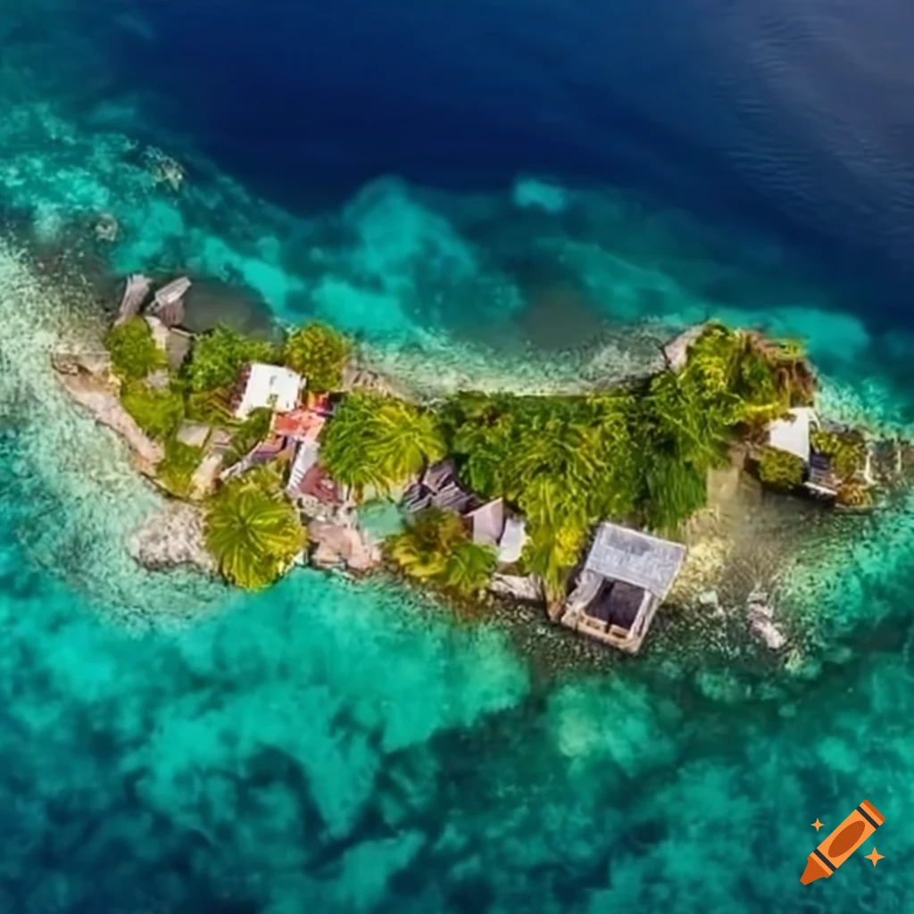 Top view of a pirate's town in a caribbean archipelago on Craiyon