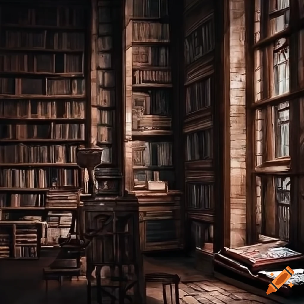 Dark academia library wallpaper on Craiyon