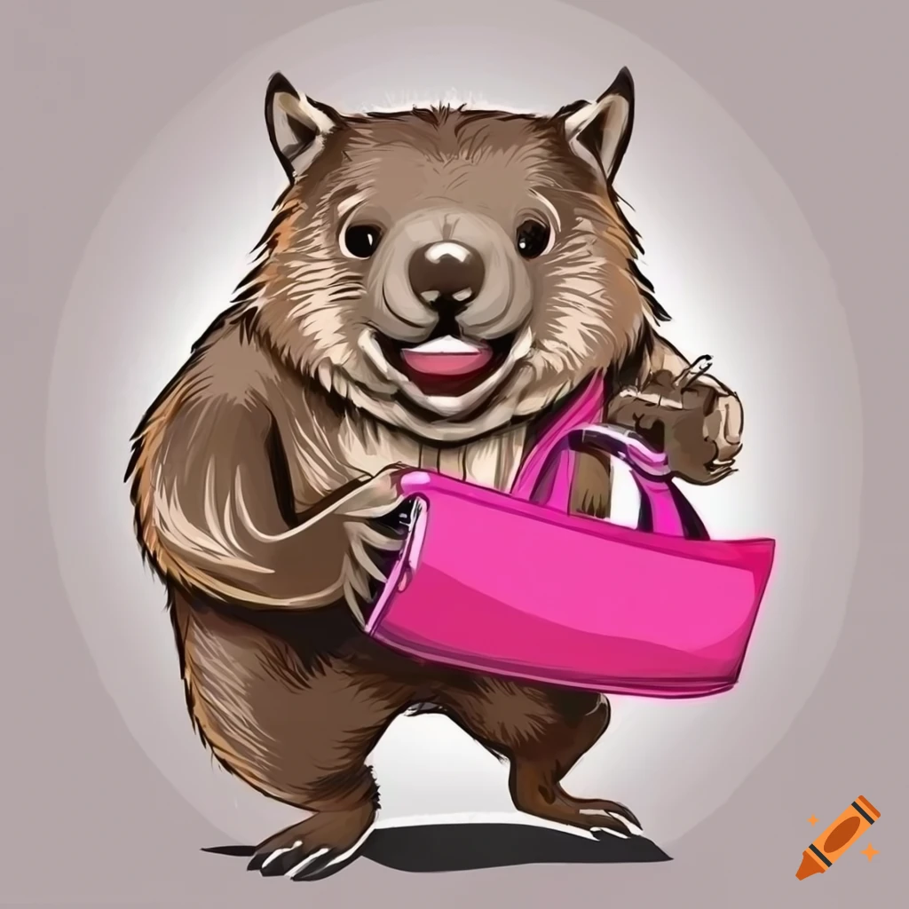 Australian wombat sports team mascot with a pink handbag on Craiyon