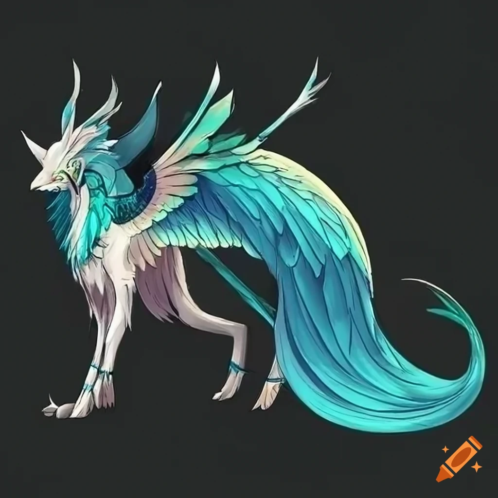 Unique mythical hybrid creature with expressive eyes and long tail on ...