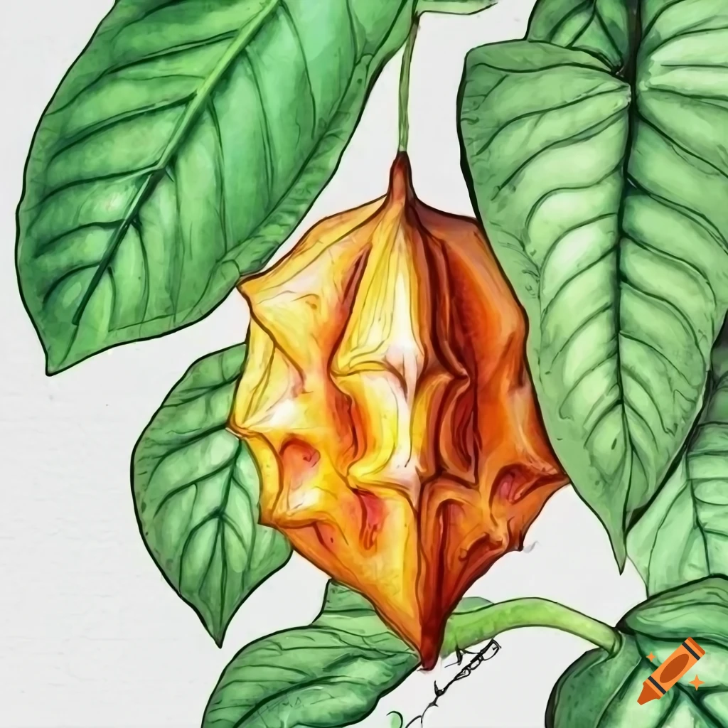 Detailed botanical drawing of a starfruit averrhoa carambola plant in a ...