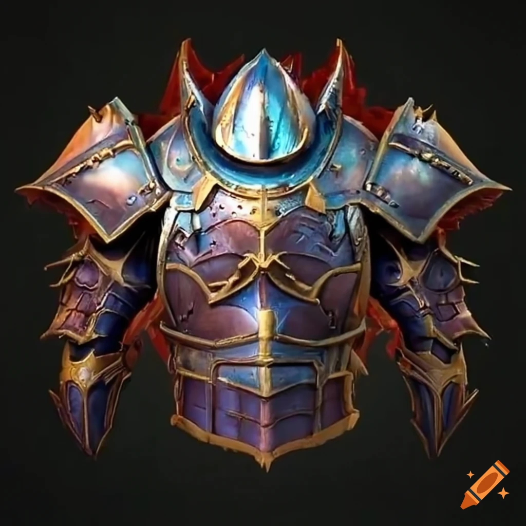 Fantasy heavy body armor close-up, front view on Craiyon