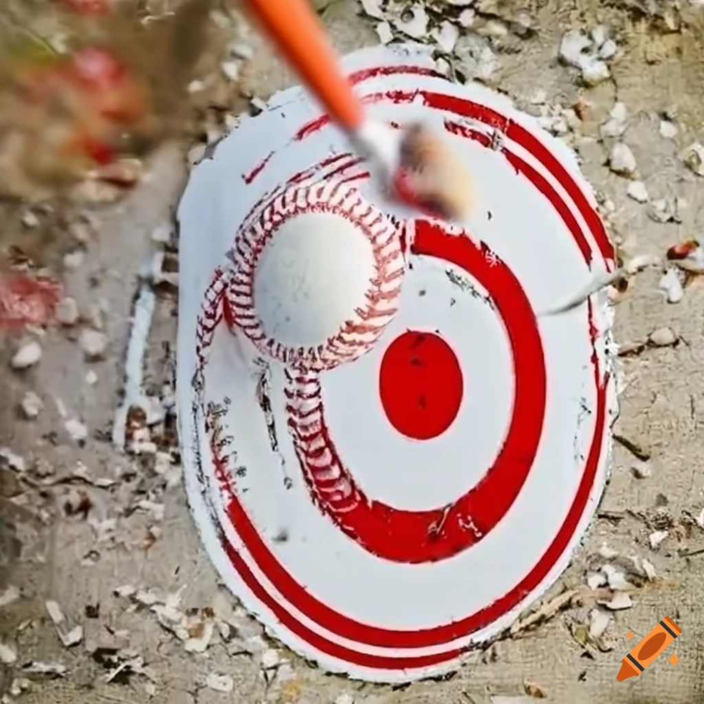 Baseball ball hitting a red and white bullseye target on Craiyon