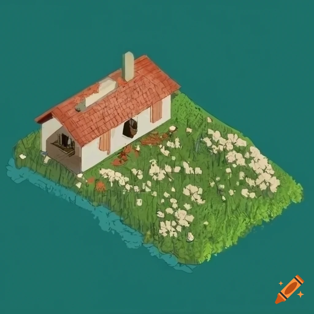Isometric render of a small home in the zombie apocalypse surrounded by ...