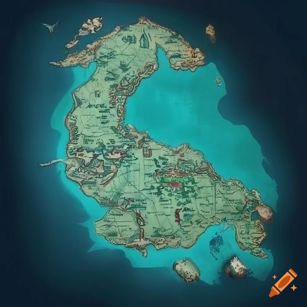 Map design with title, compass rose, legend, water source, resources ...