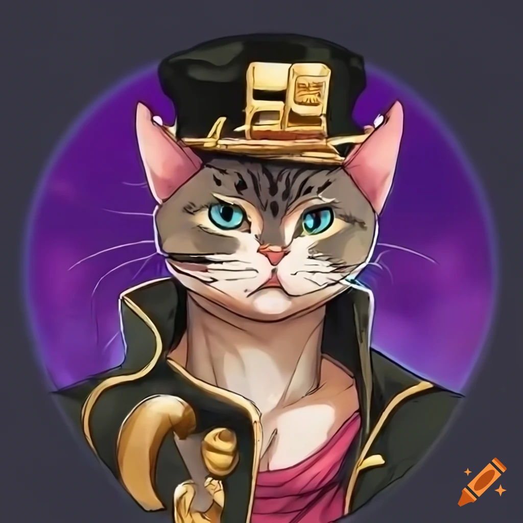 Cat cosplay inspired by jotaro kujo from jojo's bizarre adventure on Craiyon