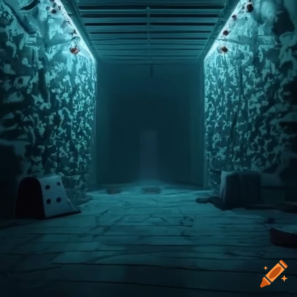 Endless room with dimly lit dice covering walls, ceiling, and floor on ...