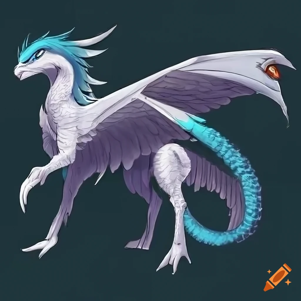 Elegant mythical hybrid creature with expressive eyes and long tail on ...