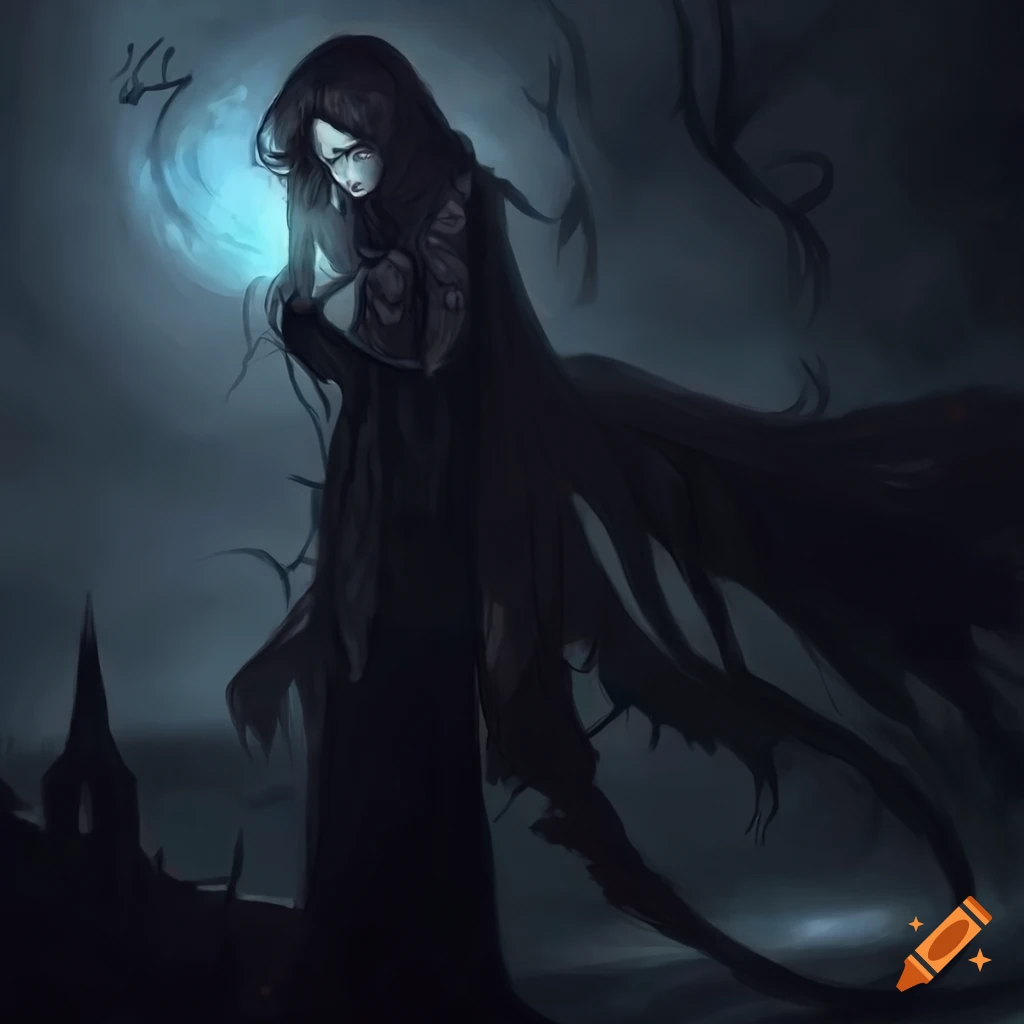 Detailed drawing of a scythe in a dark romantic setting on Craiyon